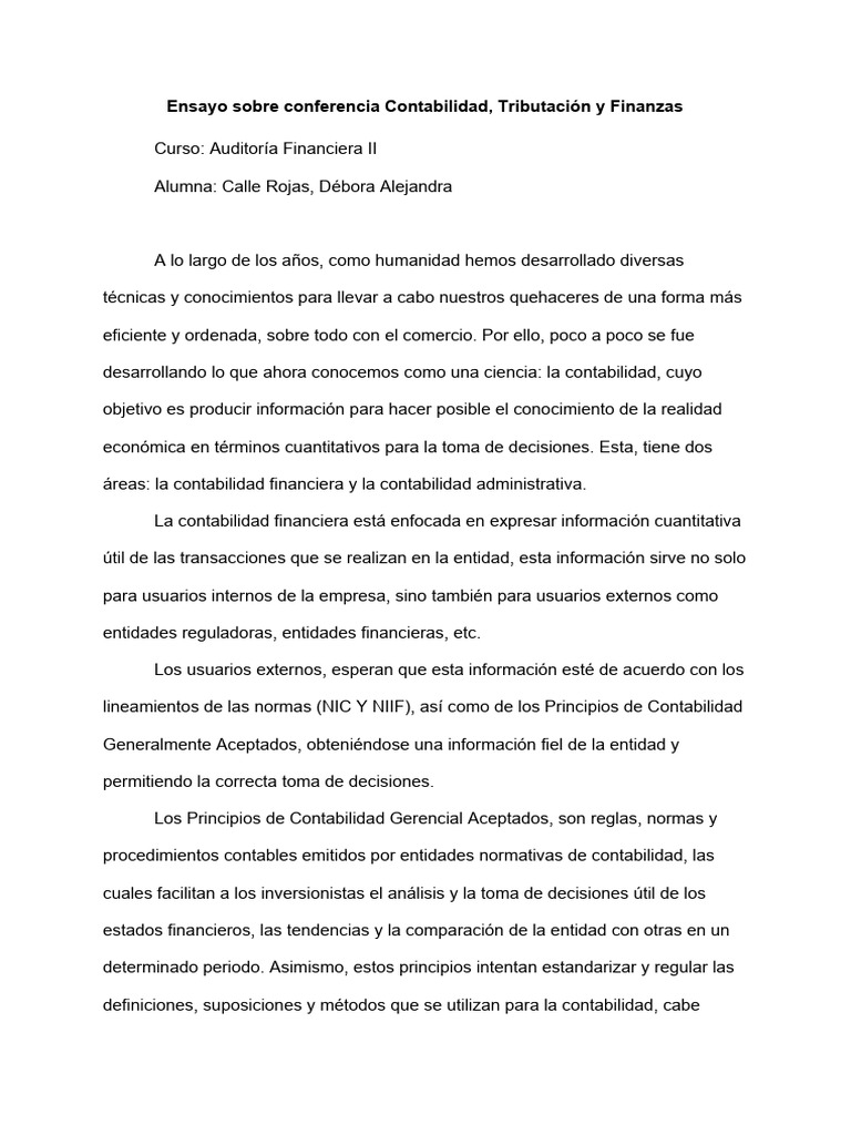 Ensayo Sobre Conferencia Contabilidad, Tributación y Finanzas | PDF | Contabilidad | normas ...