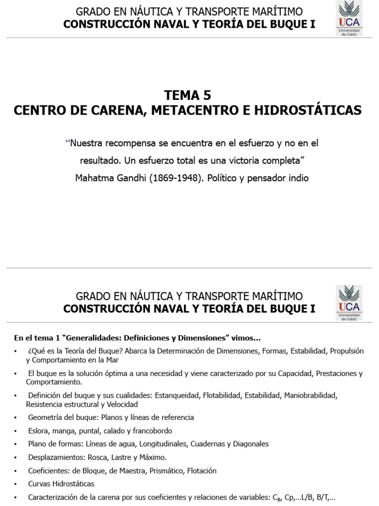 05 Tema - Centro Carena. Metacentro e Hidrostaticas | PDF | Curva ...
