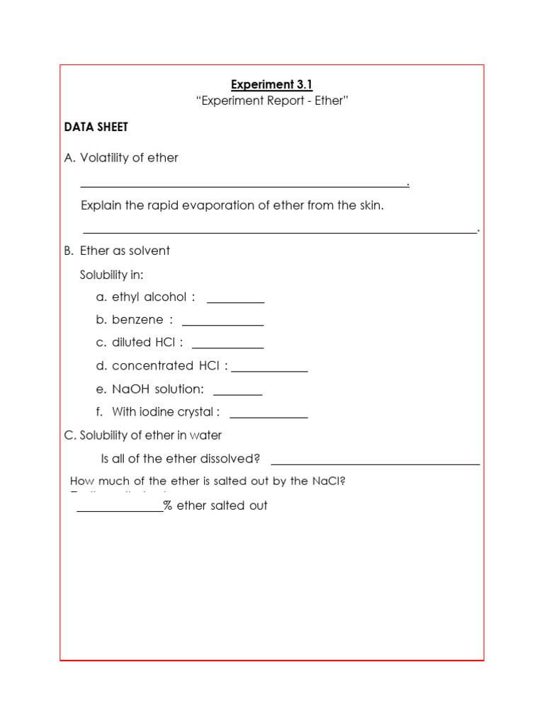 Data-Sheet - Ether | PDF | Ethanol | Solubility