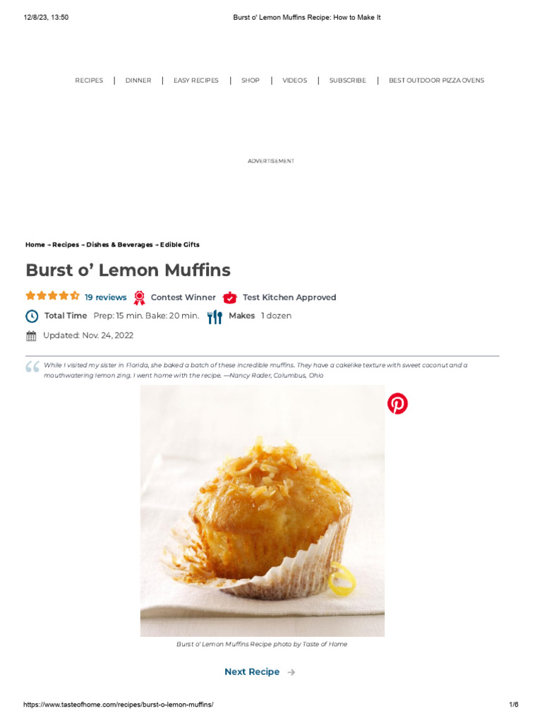 Burst O' Lemon Muffins Recipe - How To Make It | PDF | Muffin | Cakes