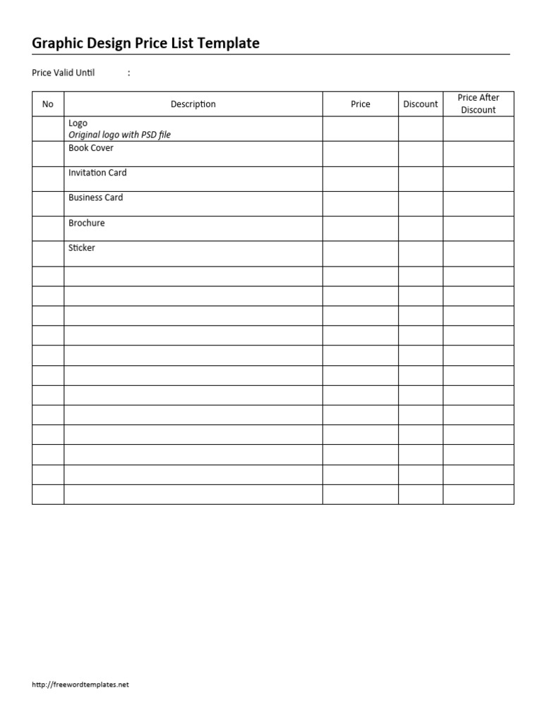 Graphic Design Price List Template | PDF
