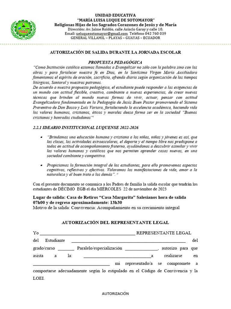 AUTORIZACIÓN DÉCIMO EGB | PDF