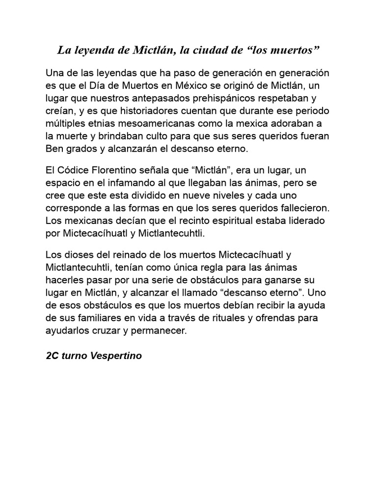 Leyenda Del MICTLÁN | PDF