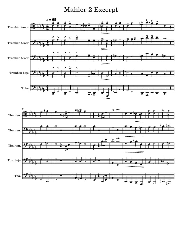 Mahler Symphony Low Brass Excerpts | PDF | Music Technology | Orchestras