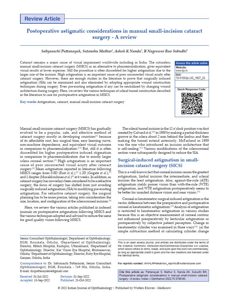 Postoperative Astigmatic Considerations in Manual Small-Incision ... Postoperative Astigmatic Considerations in Manual Small-Incision ...