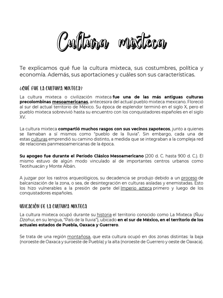 Aportaciones y características de la cultura mixteca | PDF ...