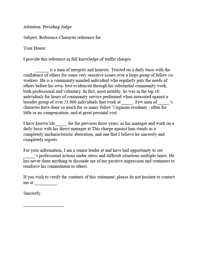 Character Reference Example 1 | PDF