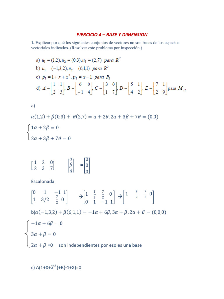 Ejercicios de Algebra Lineal | PDF | Espacio vectorial | Base (álgebra lineal)