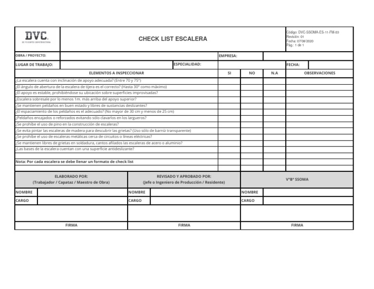 Checklist de Seguridad para Escaleras | PDF | Escalera | Materiales