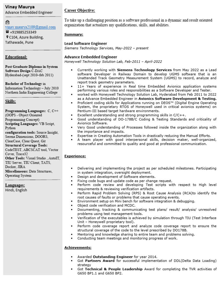 Resume Vinay | PDF | Computer Programming | Software