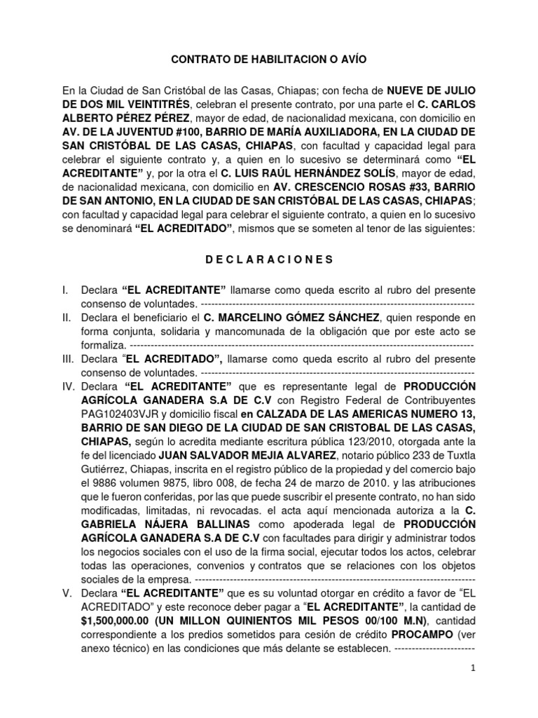 Contrato de Habilitacion o Avio | PDF | Seguro | Derecho privado Contrato de Habilitacion o Avio | PDF | Seguro | Derecho privado