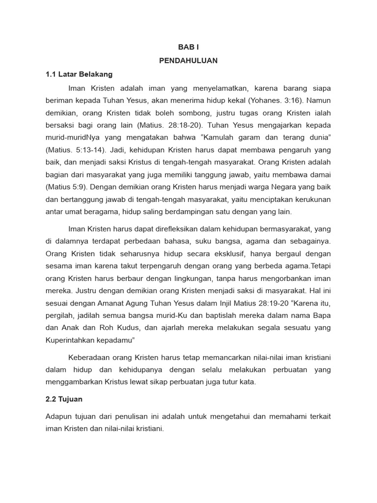 Makalah Iman Kristen Dan Nilai Kristiani | PDF