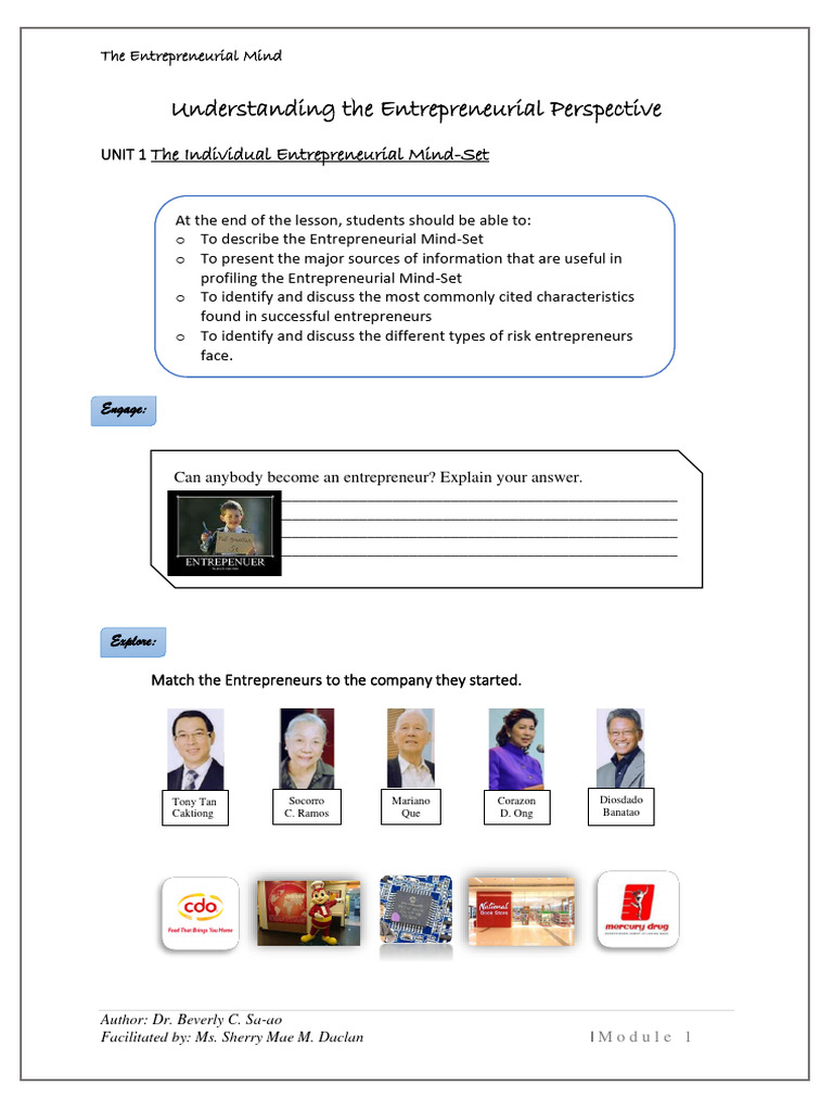 MODULE 3 Unit 1 | PDF | Entrepreneurship | Self Efficacy