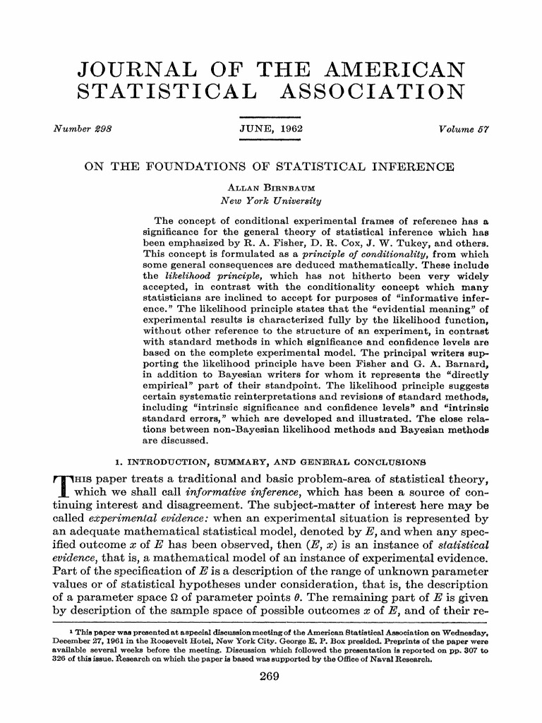 Birnbaum 1962 Foundations Statistical Inference2 | PDF | Statistics | Statistical Inference