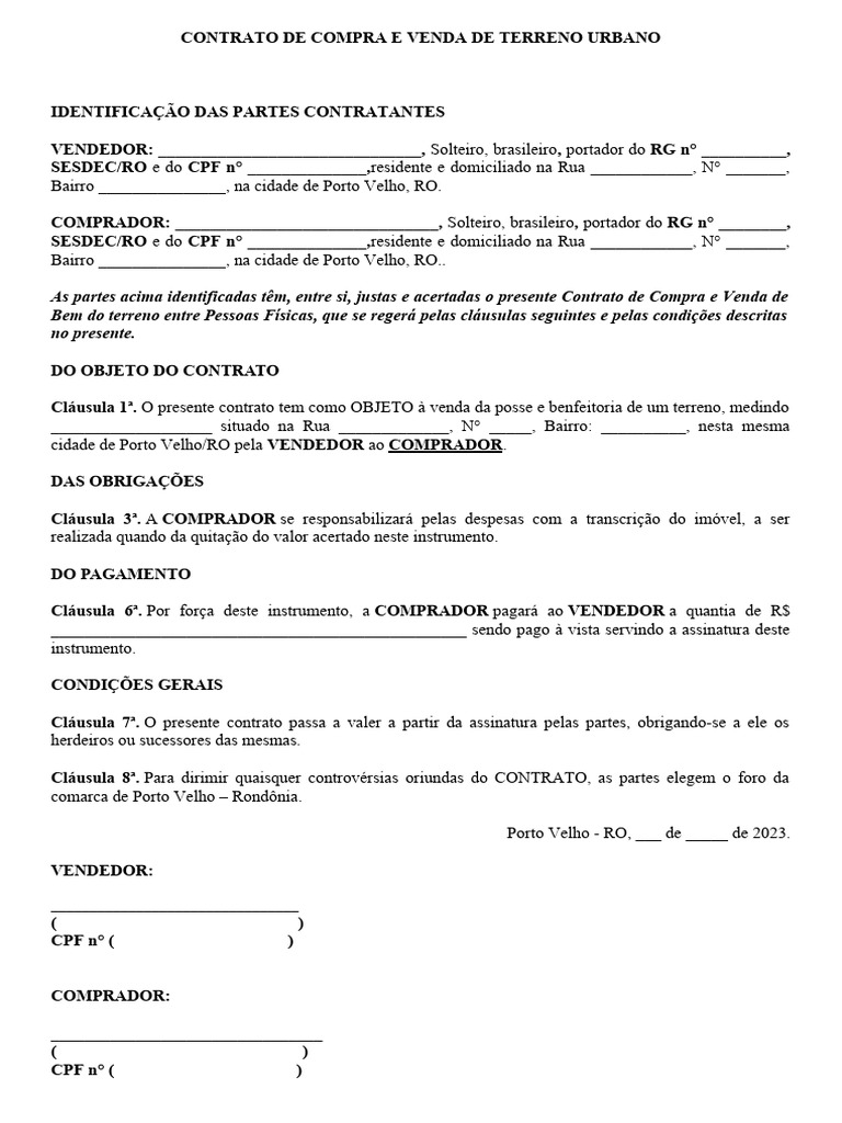 Modelo de Contrato de Compra e Venda de Terreno | PDF