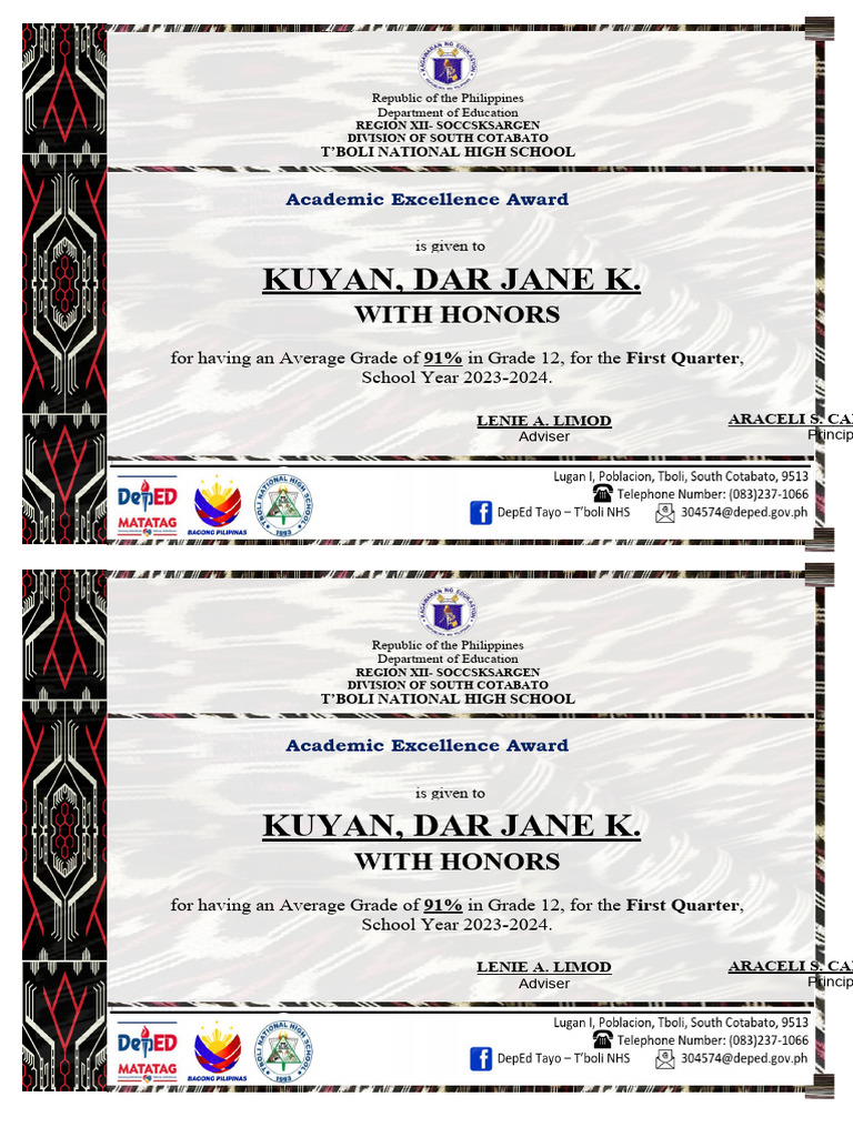 Academic Excellence Award Certificate | PDF