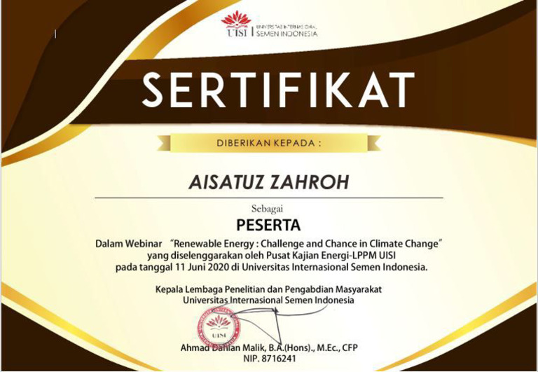 Contoh Sertifikat Peserta | PDF