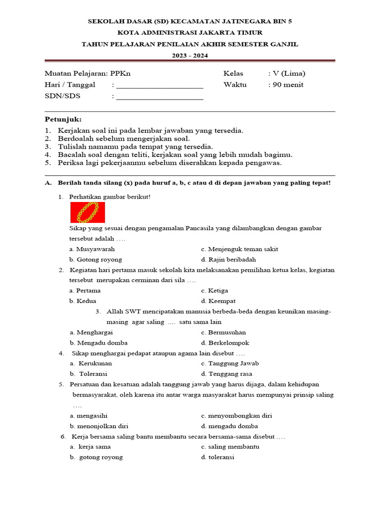 SOAL PAS PPKN SMT 1 2024 Baru | PDF | Karier & Perkembangan | Game & Aktivitas