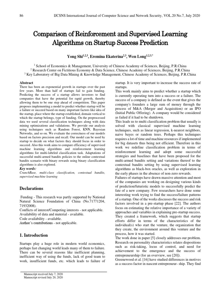 Comparison of Reinforcement and Supervised Learning Algorithms On ... Comparison of Reinforcement and Supervised Learning Algorithms On ...
