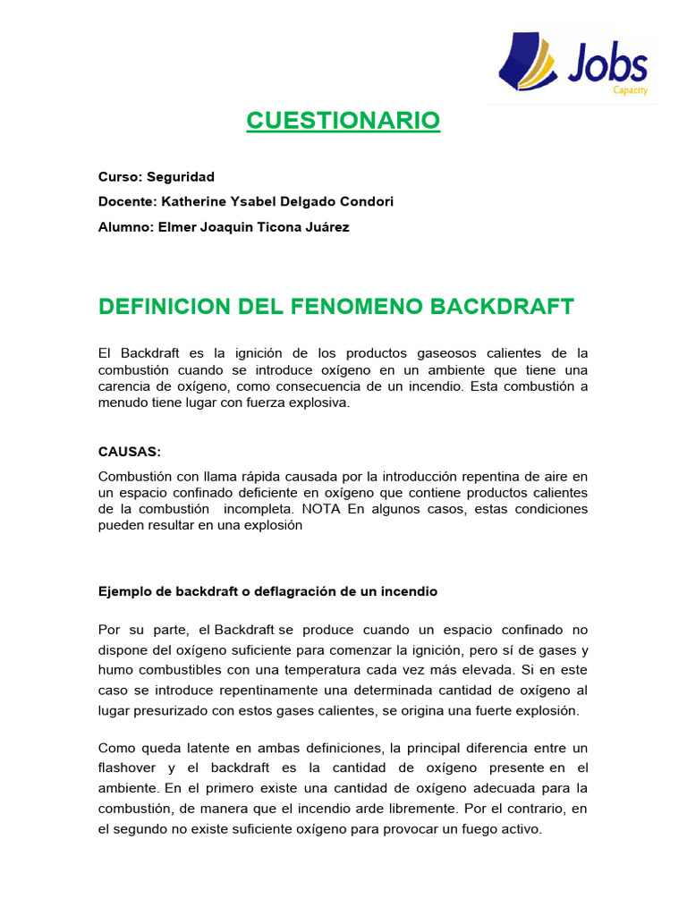 Fenomeno Backdraft y Flashover | PDF | Combustión | Química