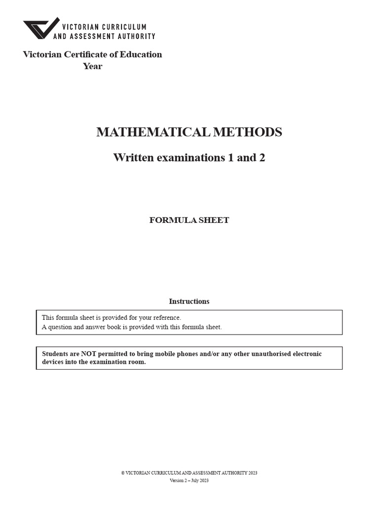 Mathmethods Formula W | PDF | Area | Mathematics