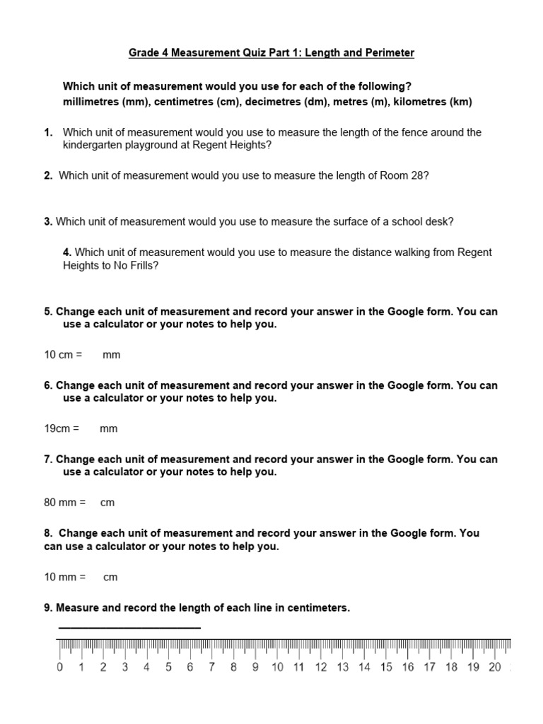Grade 4 Measurement Quiz Part 1 Questions 2021 | PDF | Technology ...