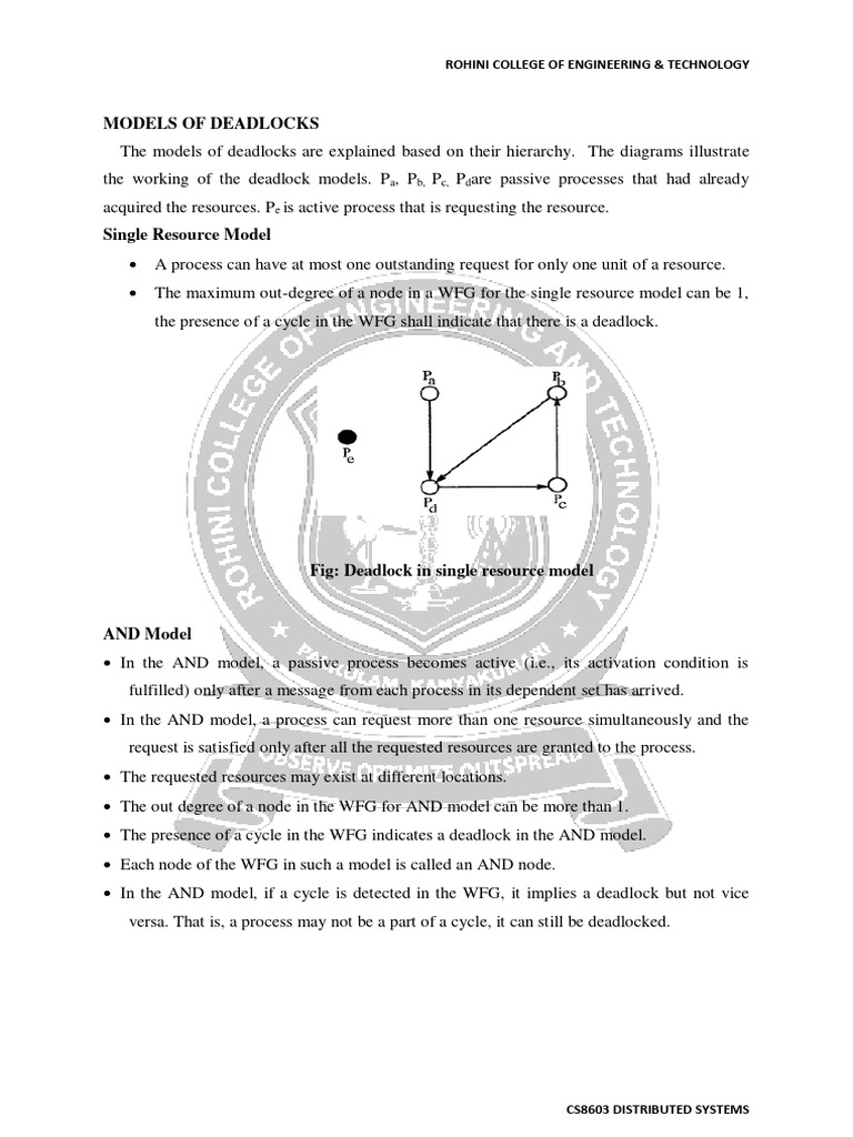 Models of Deadlocks: Rohini College of Engineering & Technology | PDF | Distributed Computing ...