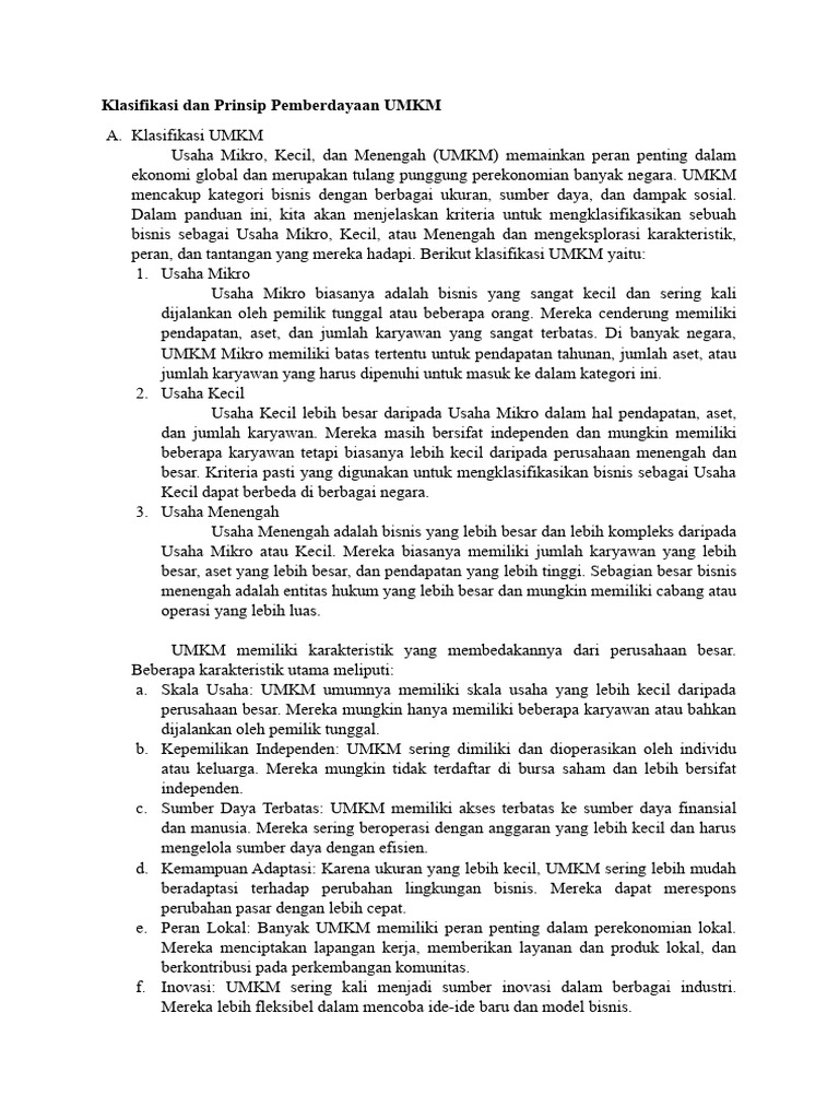 Klasifikasi Dan Prinsip Pemberdayaan UMKM | PDF