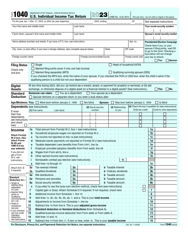 U.S. Individual Income Tax Return: Filing Status | Download Free PDF ...