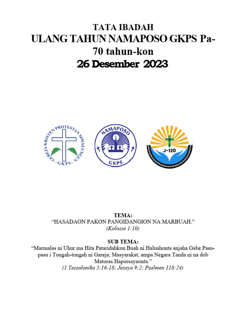 Tata Ibadah HUT Namaposo GKPS 2023 | PDF