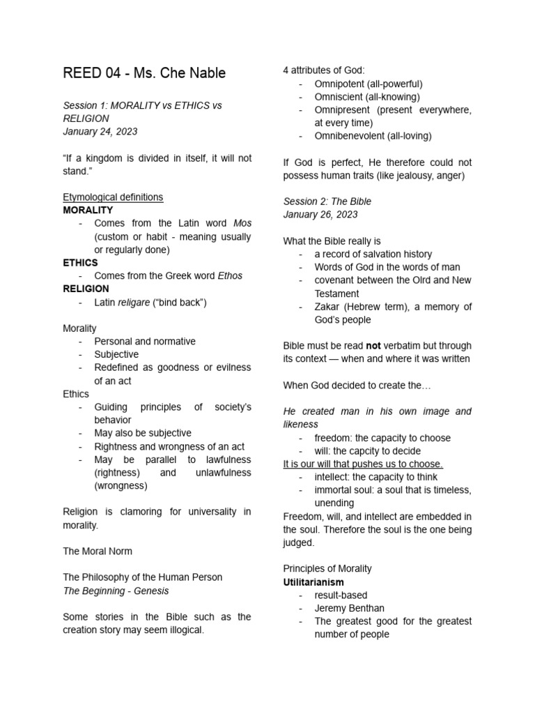 REED 04 Notes | PDF | God | Morality