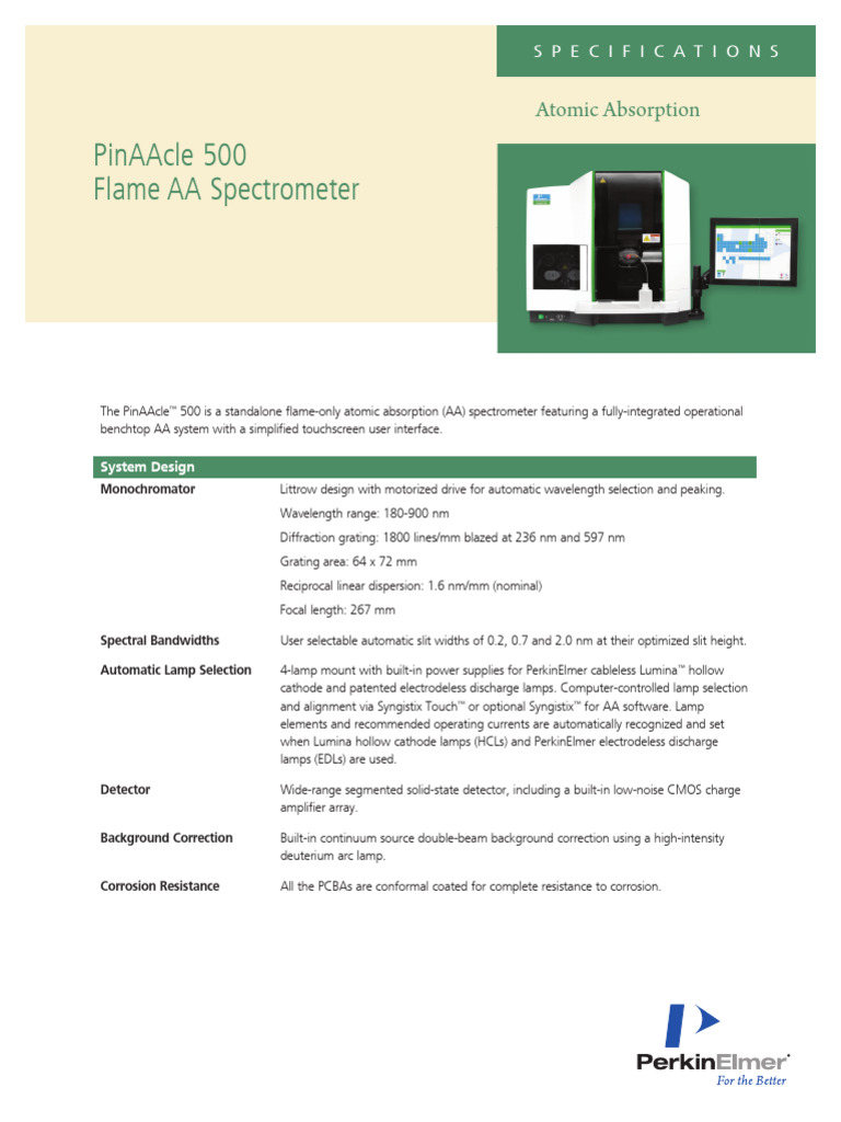 PinAAcle 500 Flame AA Specifications | PDF | Atomic Absorption Spectroscopy | Computing