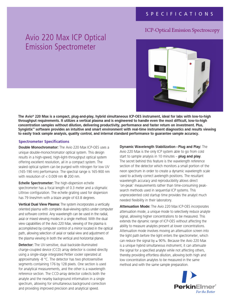 ICP-OES Avio 220 Max ICP-OES Specifications | PDF | Physical Chemistry ...