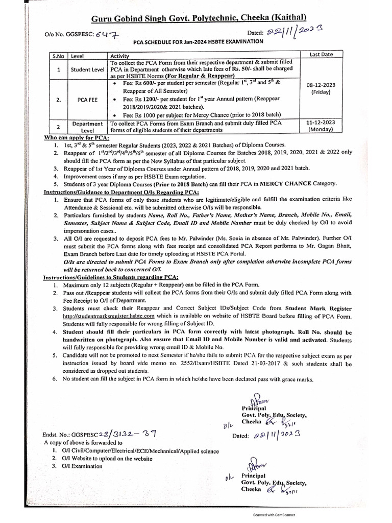 PCA Fees Order | PDF