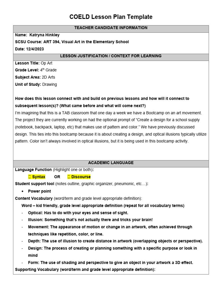 Scsu Coeld Edtpa Lesson Plan Template 3 | PDF | Measurement | Vocabulary