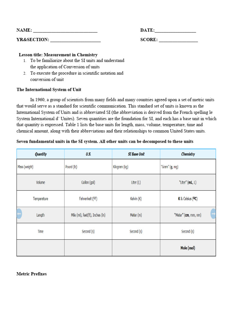 Chemistry Measurement and Unit Conversion | PDF | International System ...