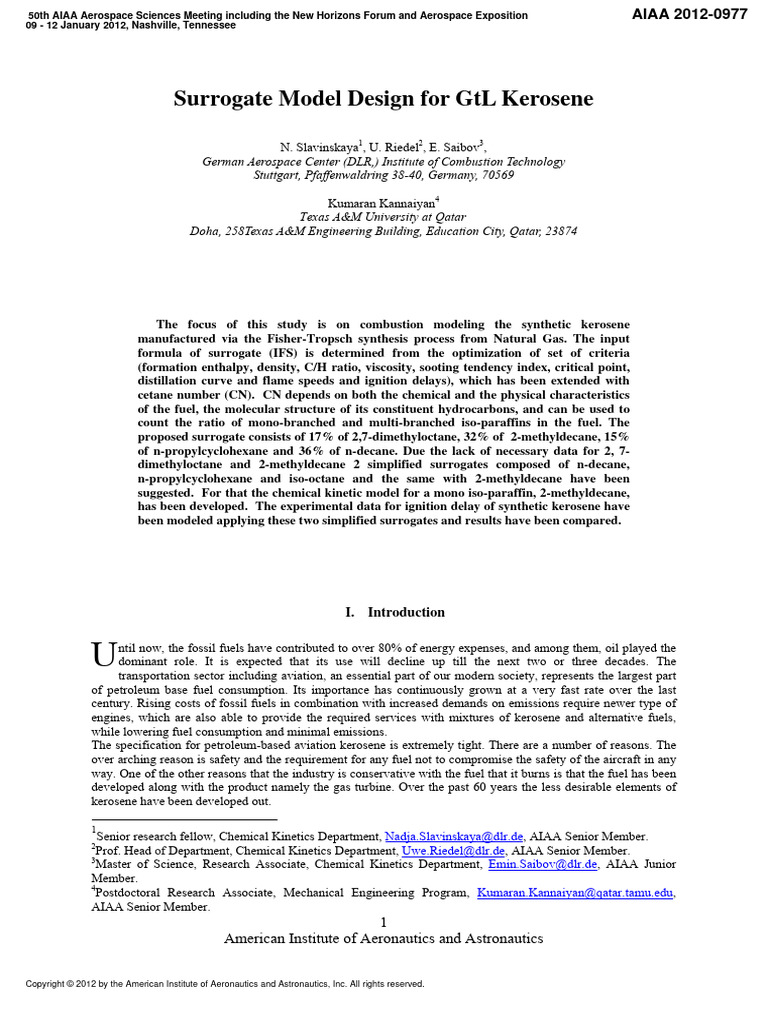 Surrogate Model Design For GTL Kerosene | PDF | Alkane | Combustion