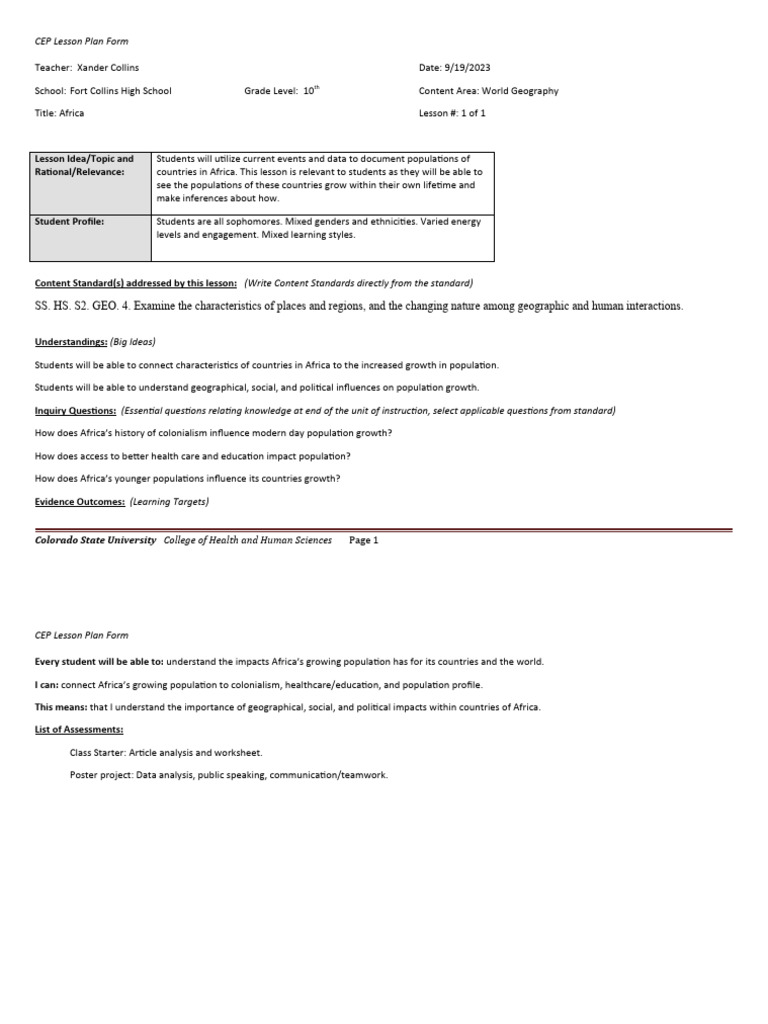 Cep Lesson Plan - MR | PDF | Lesson Plan | Teachers