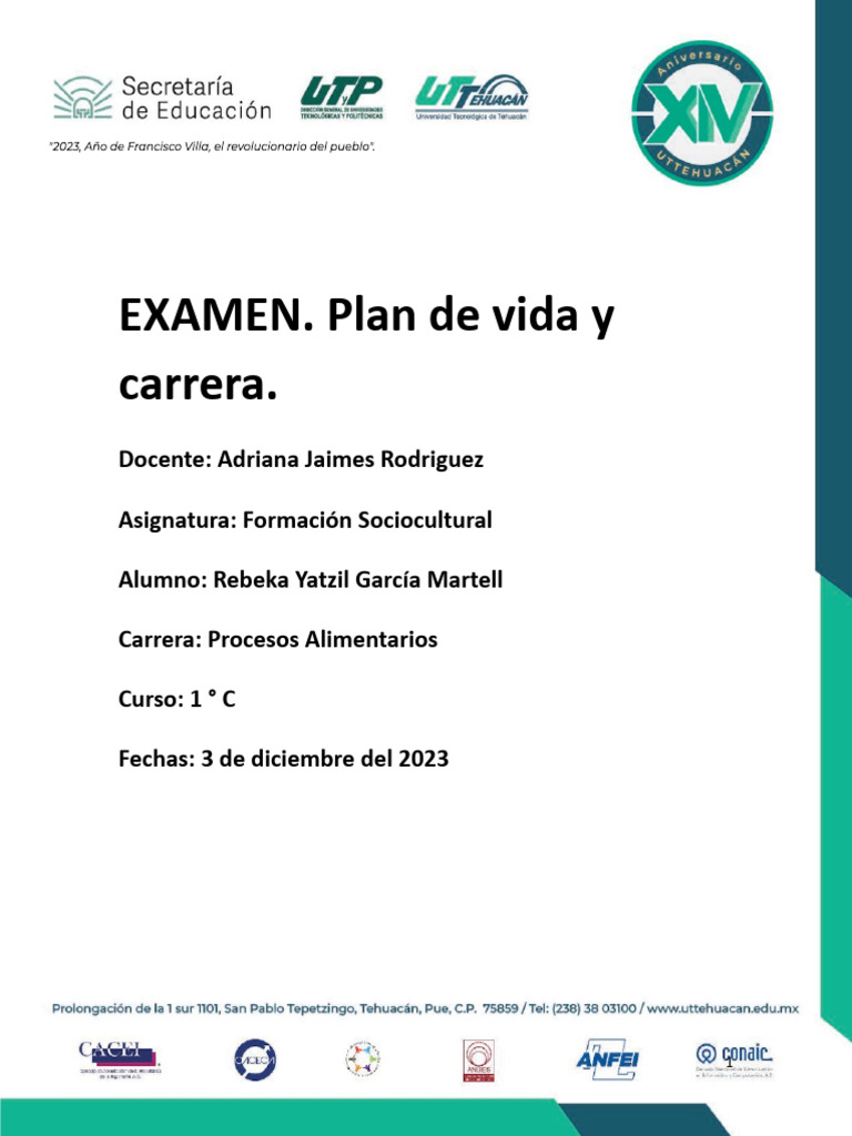 EXAMEN. Plan de Vida y Carrera | PDF | Autosuperación