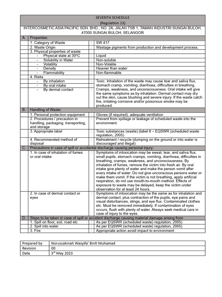 Seventh Schedule SW417 | PDF | Toxicity | Water