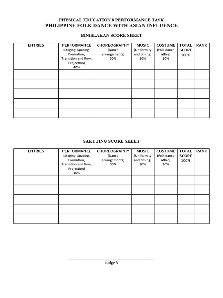 Philippine Folk Dance Scoring Sheet | PDF