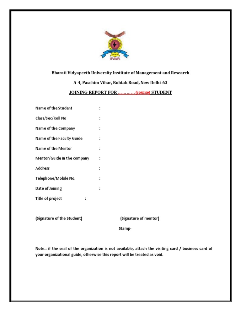 Sample Format-Joining and Fortnightly Progress Report | PDF