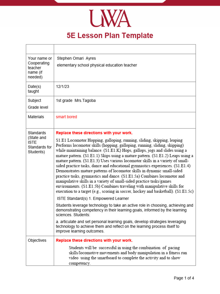 Ed508 5e Lesson Plan Template | PDF | Educational Assessment | Learning