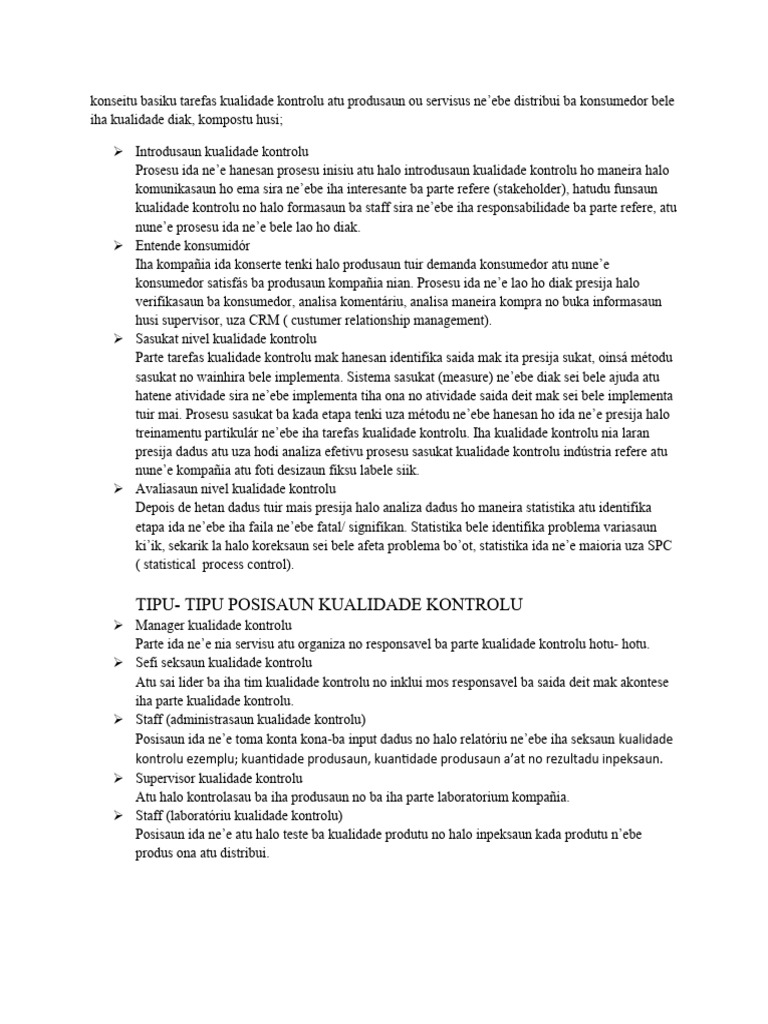 Tipu-Tipu Posisaun Kualidade Kontrolu | PDF