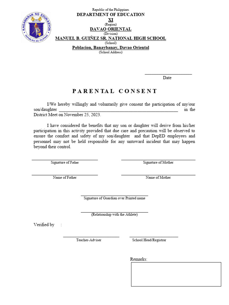 District Meet Parental Consent | PDF