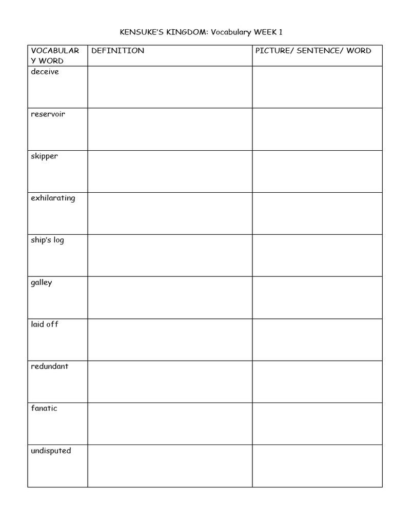 Kensuke's Kingdom Vocabulary Guide | PDF | Lexical Semantics | Vocabulary