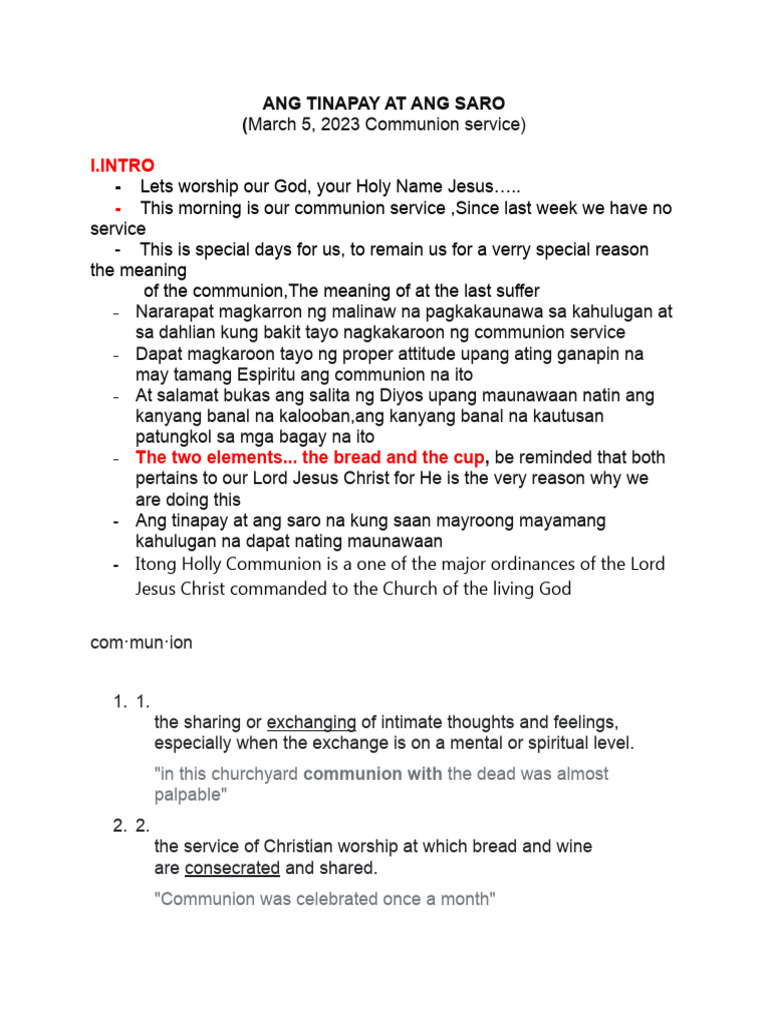 Communion Service: Bread and Cup Meaning | PDF | Eucharist | Sacraments