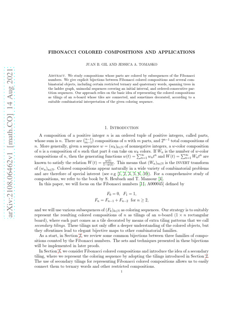 Fibonacci Colored Compositions and Applications - J. Gil, J. A. Tomasko | PDF | Vertex (Graph ...