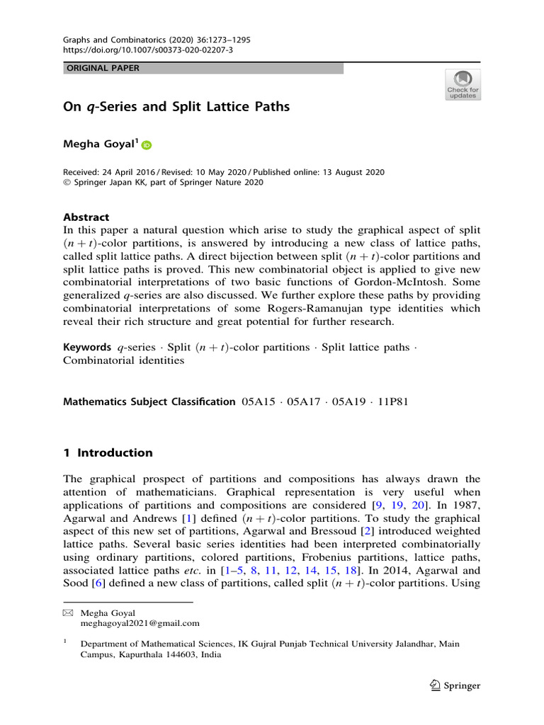On Q-Series and Split Lattice Paths | PDF | Combinatorics | Function (Mathematics)
