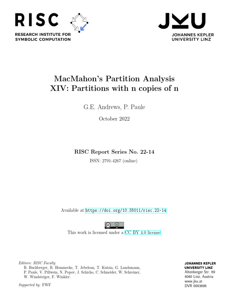 MacMahon's Partition Analysis XIV Partitions With N Copies of N | PDF ...
